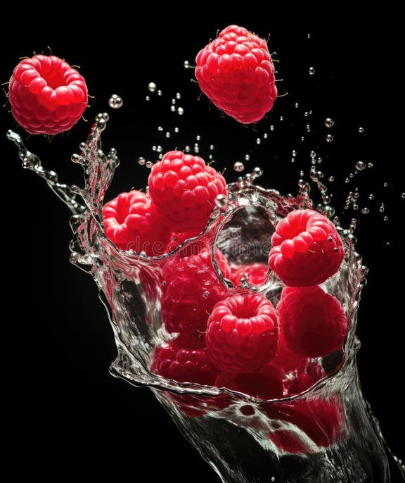 Raspberries Falling into the Water, Splashing Stock Image - Image of ...