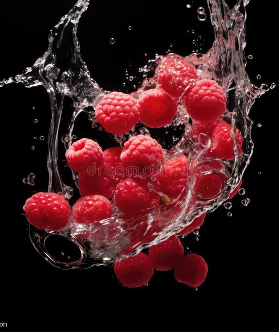 Raspberries Falling into the Water, Splashing Stock Image - Image of ...