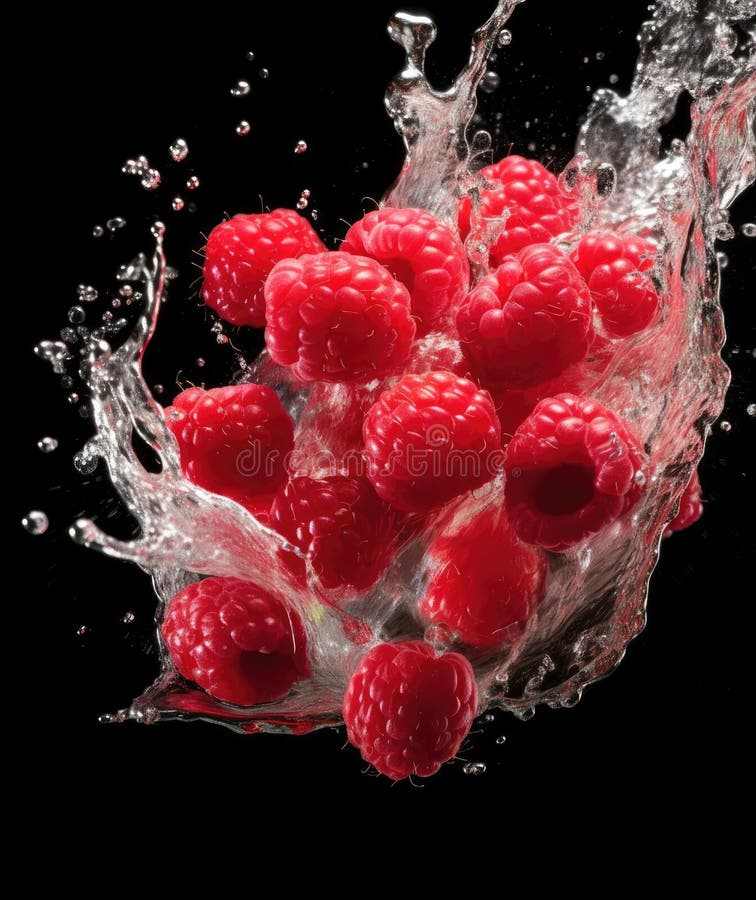 Raspberries Falling into the Water, Splashing Stock Image - Image of ...