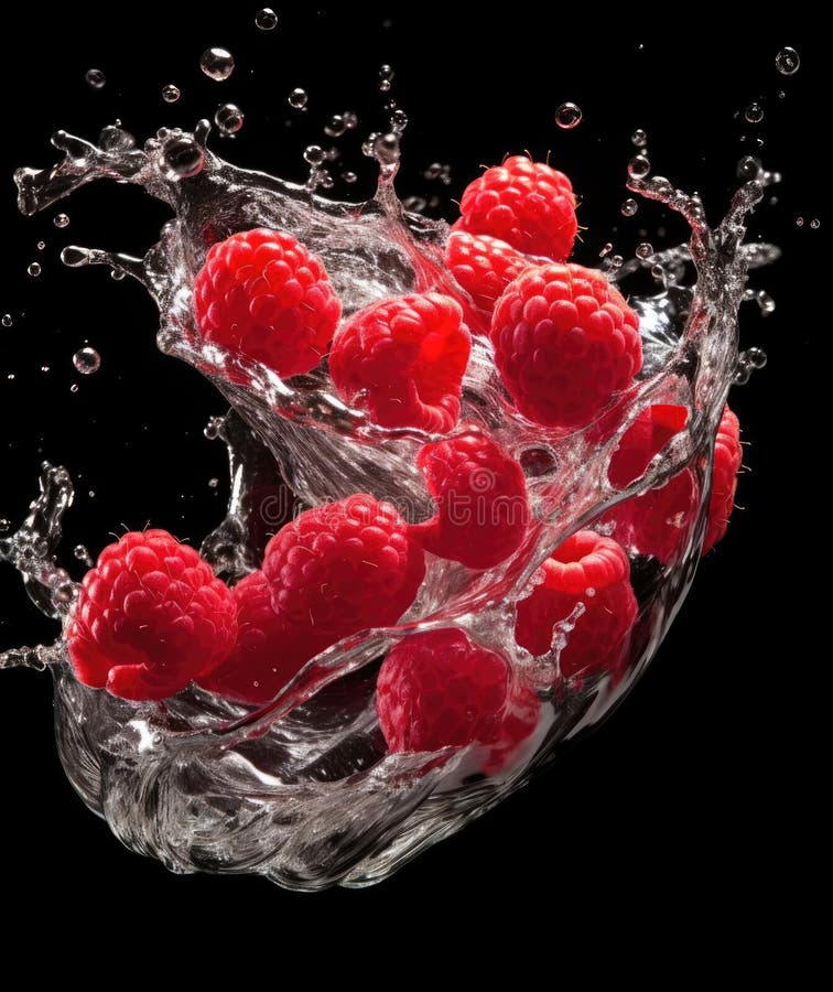 Raspberries Falling into the Water, Splashing Stock Image - Image of ...