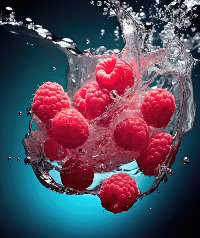 Raspberries Falling into the Water, Splashing Stock Image - Image of ...