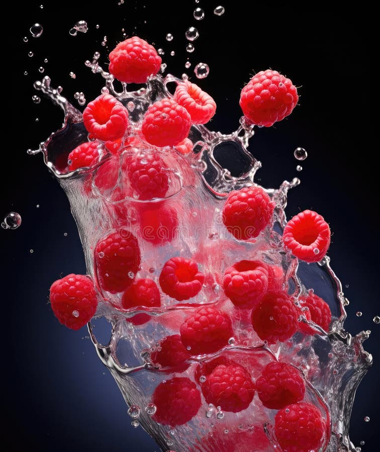 Raspberries Falling into the Water, Splashing Stock Image - Image of ...