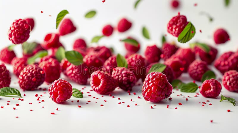 Raspberries are Falling on a White Surface Stock Photo - Image of ...