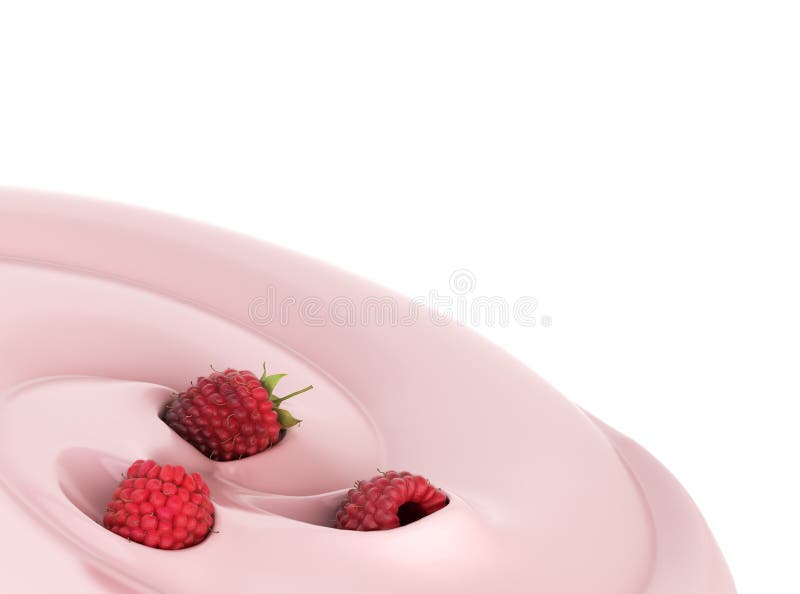 Raspberries Float in a Yogurt Presentation of Dairy Products Flavored ...