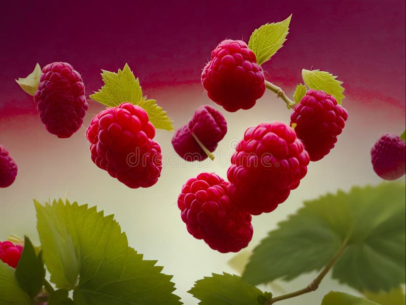 Raspberries Floating in the Air, Generative Ai Stock Illustration ...