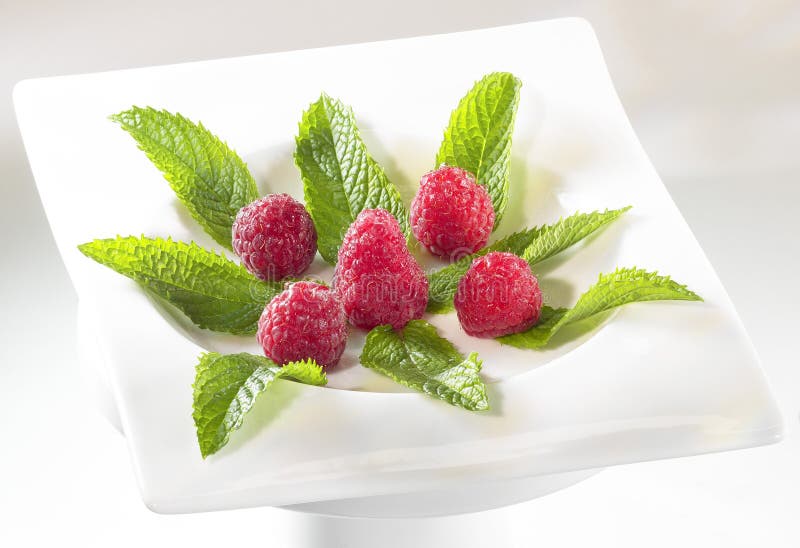 Raspberries with Fresh Mint Stock Image - Image of raspberry, mint ...