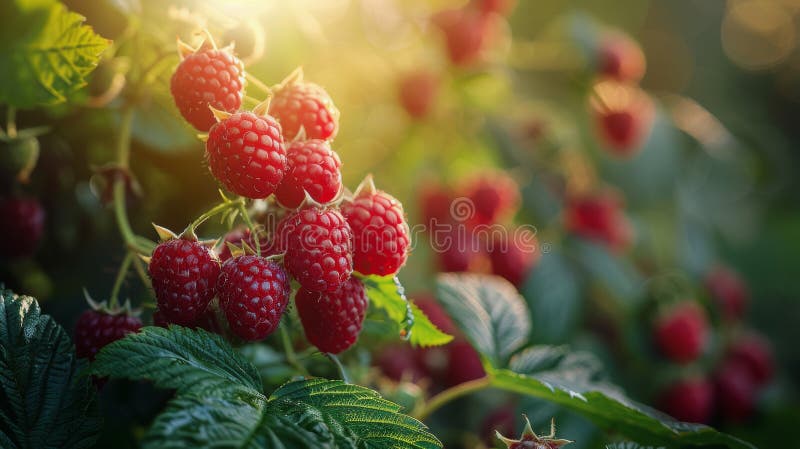 Raspberries Growing on a Bush Stock Image - Image of edible, close ...
