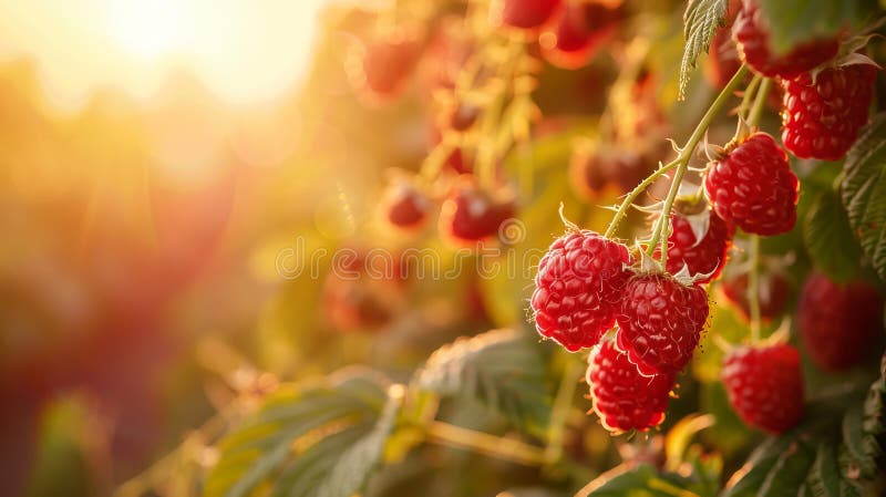 Raspberries Growing on a Vine in the Sun Stock Image - Image of plant ...