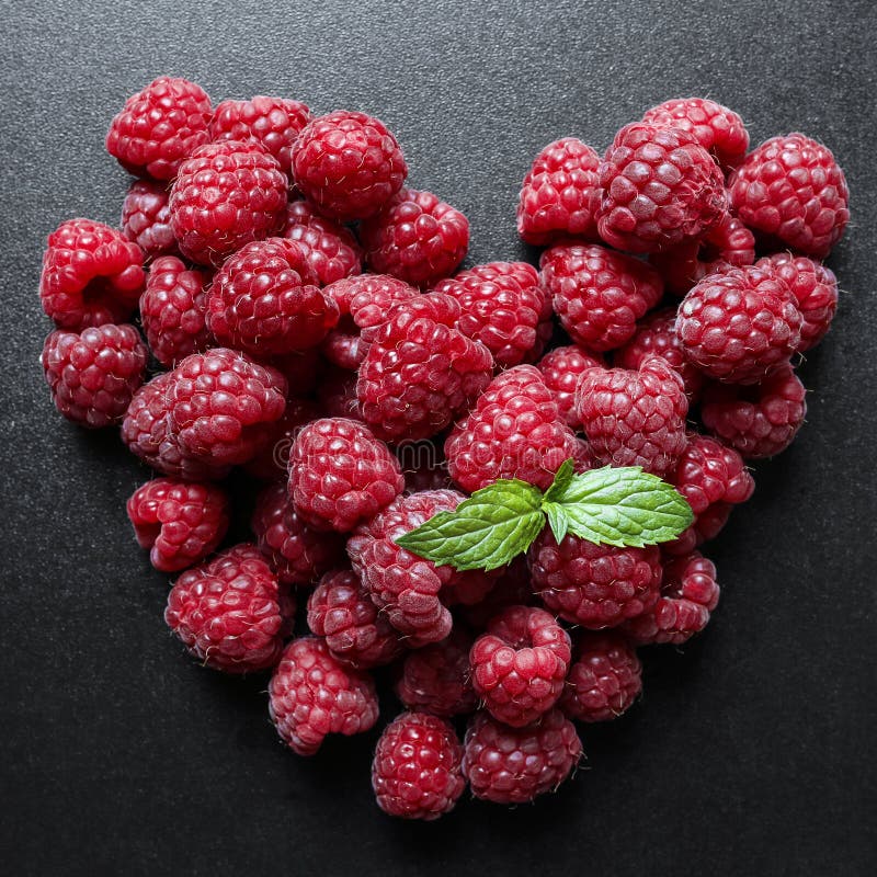 Raspberries Heart on Black Background Stock Image - Image of sweet ...