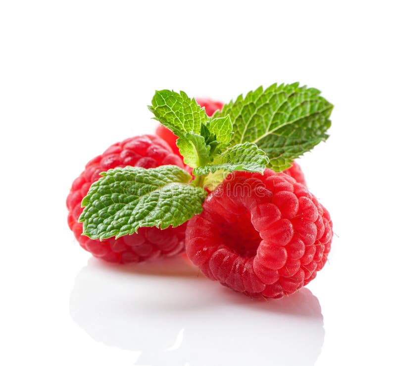 Raspberries with Mint Leaves Isolated on White Background Stock Image ...