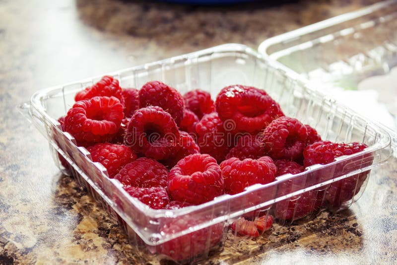 Raspberries in a Plastic Clamshell Container Stock Image - Image of ...