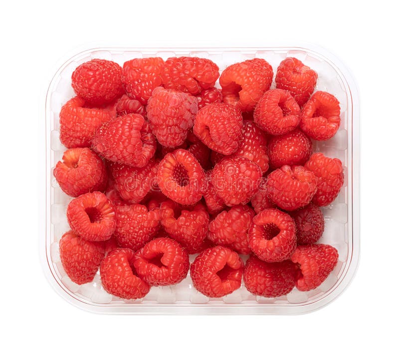 Whole Fresh Raspberries, Ripe and Red Fruits, in a Clear Plastic Punnet ...