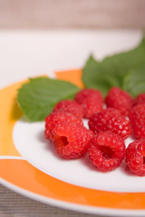 Raspberries on plate stock photo. Image of raspberry - 10420416