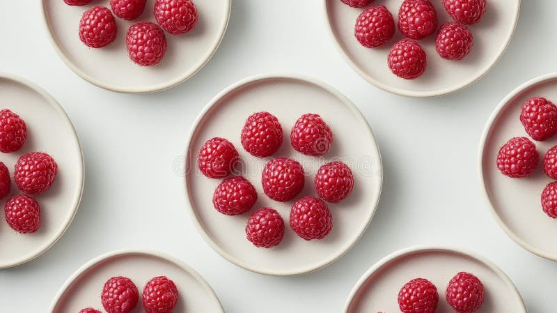 Raspberries on Plates Arranged on a White Background. Stock Image ...