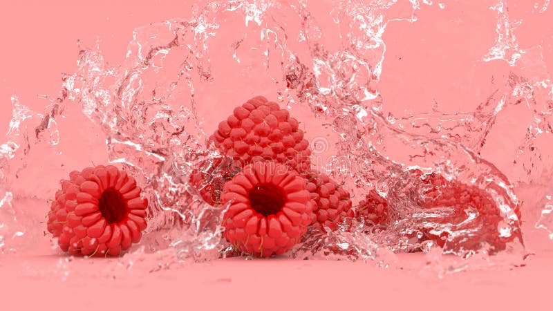 Raspberries on a Red Background in a Splash of Milk Stock Illustration ...