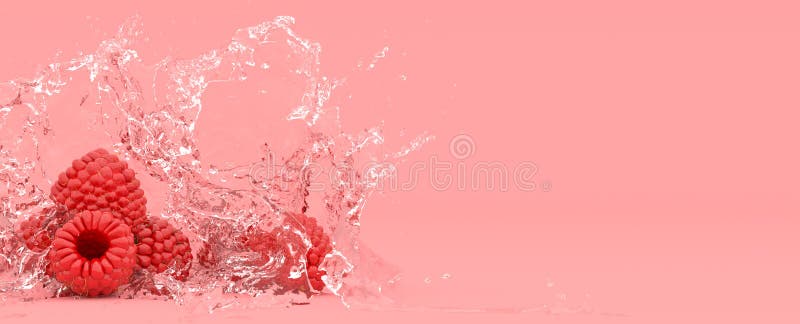 Raspberries on a Red Background in a Splash of Milk Stock Illustration ...