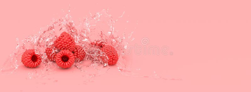 Raspberries on a Red Background in a Splash of Milk Stock Illustration ...