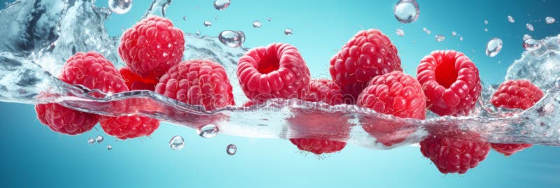 Raspberries in a Splash of Water and Juice on a Light Background Stock ...