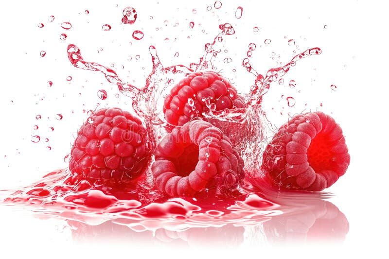 Raspberries Splash Water Photography in White Background Stock ...
