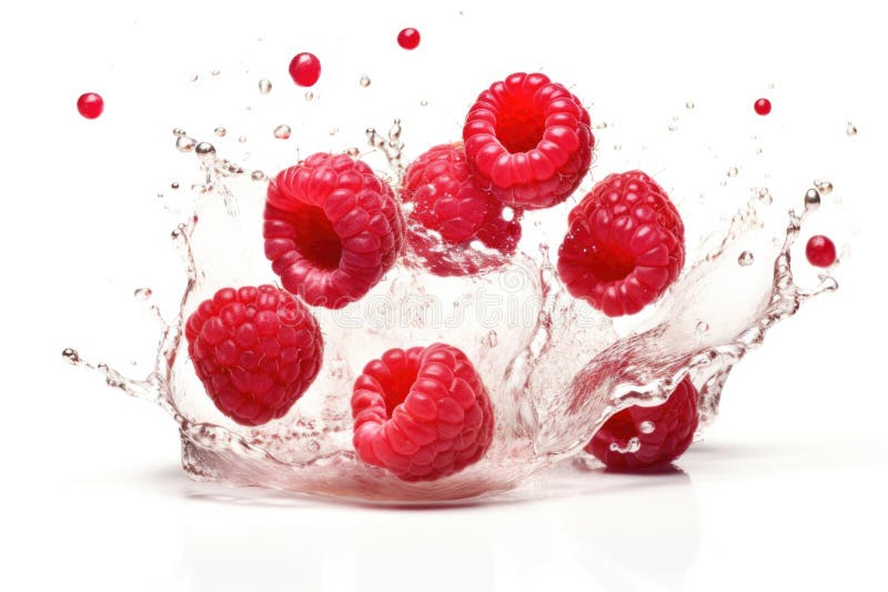 Raspberries Splashing into a Glass of Water Stock Photo - Image of ...
