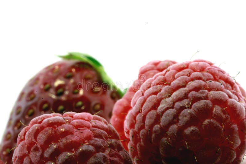 Raspberries and a Strawberry Stock Photo - Image of fruit, strawberry ...