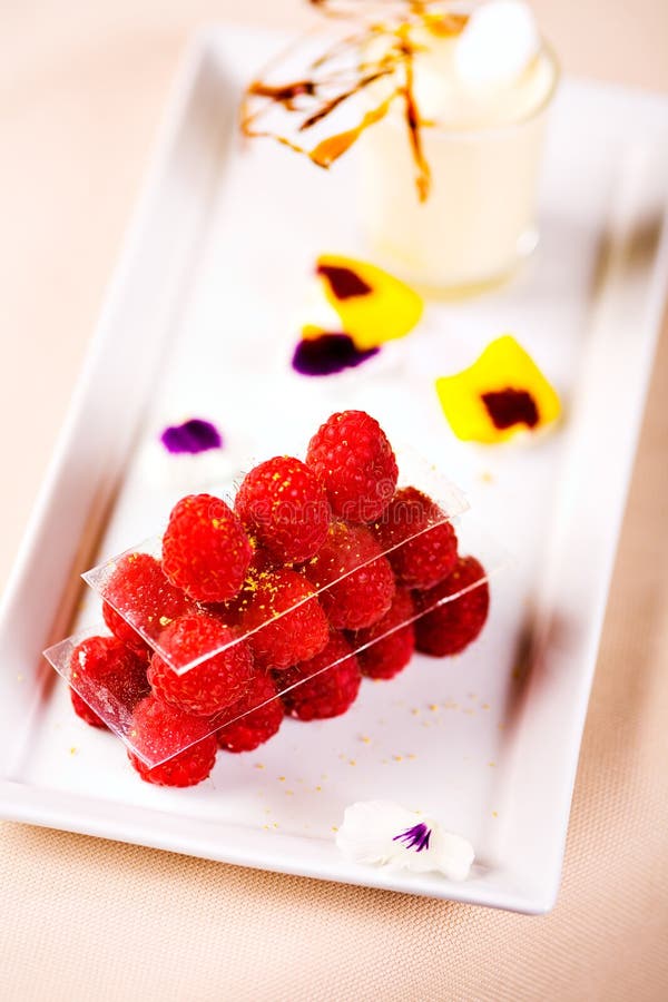 Raspberries and Vanilla Shake Stock Image - Image of flower, plate ...