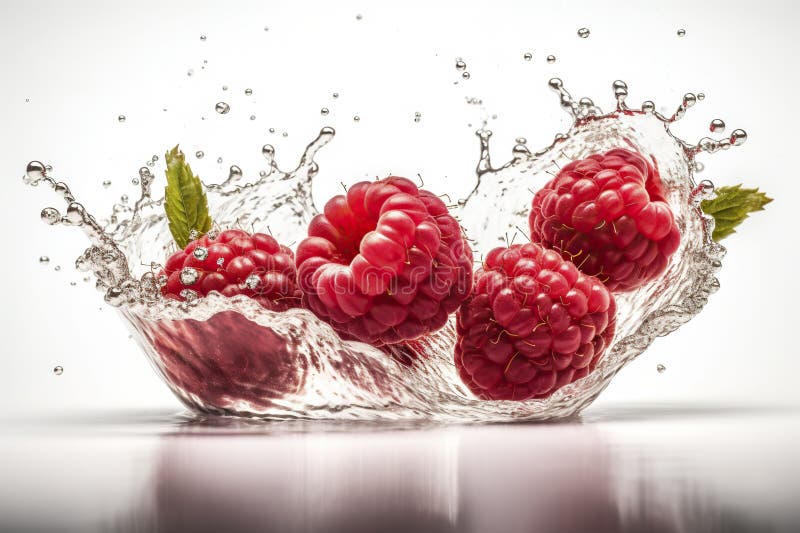 Raspberries and Water Splashes. Generative AI Stock Illustration ...