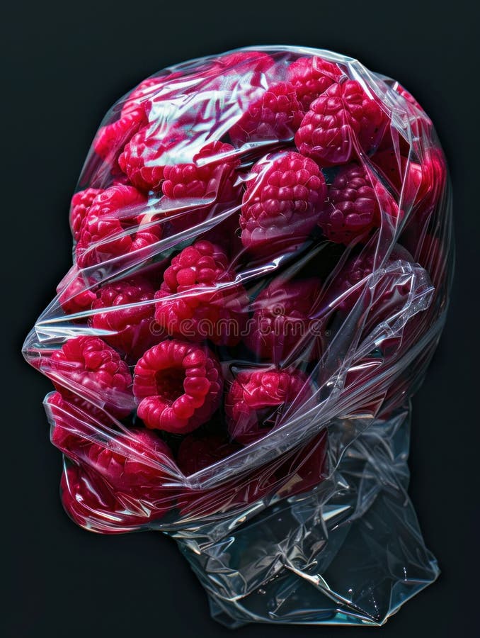 Raspberries Wrapped in Plastic Forming Human Head Shape. Generative Ai ...
