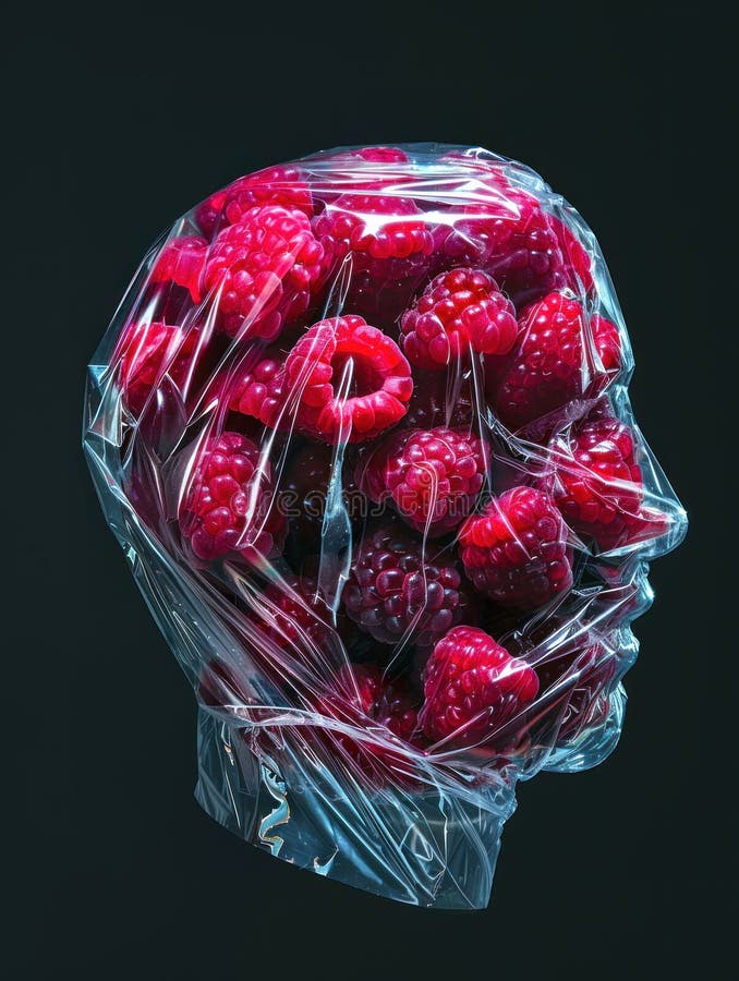Raspberries Wrapped in Plastic Forming Human Head Shape. Generative Ai ...