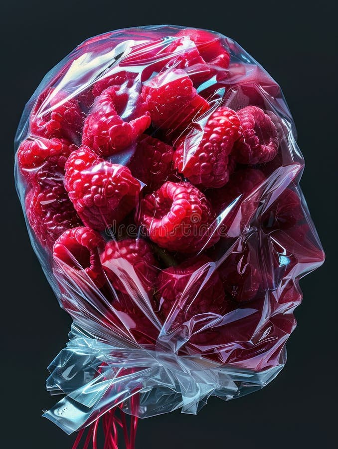 Raspberries Wrapped in Plastic Forming Human Head Shape. Generative Ai ...
