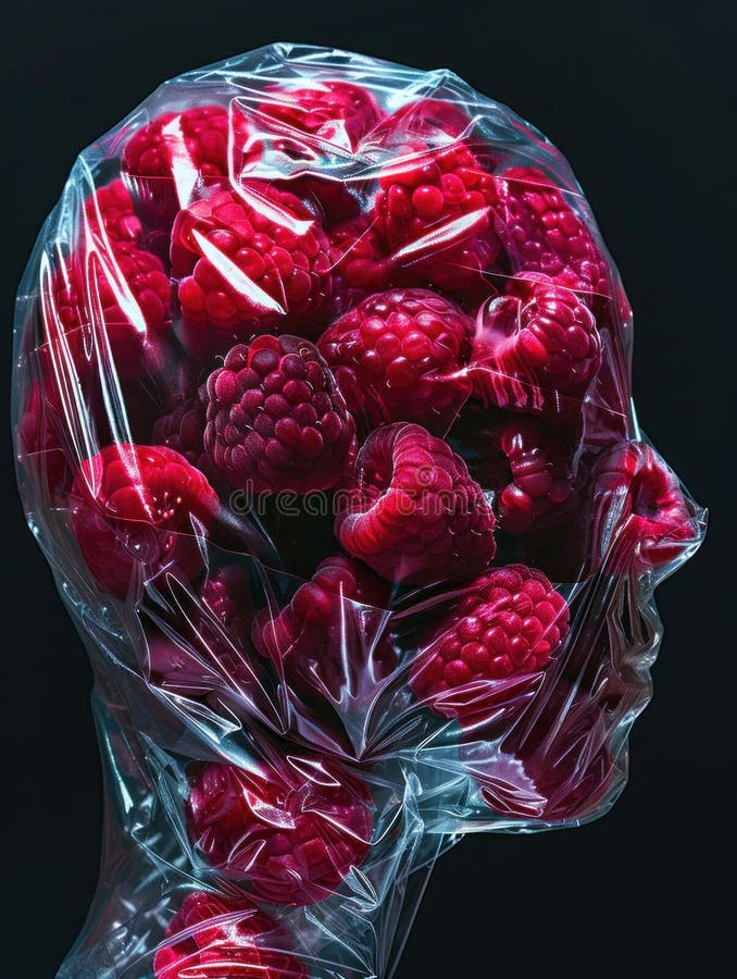 Raspberries Wrapped in Plastic Forming Human Head Shape. Generative Ai ...