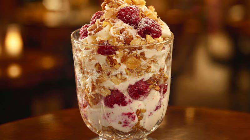 Raspberry, Almond, and Cream Dessert in a Glass Stock Illustration ...