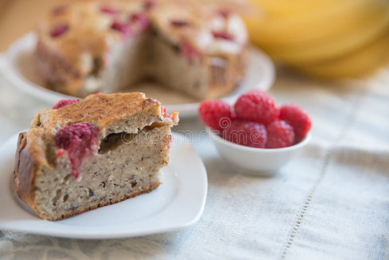 Raspberry Banana Cake stock image. Image of party, plate - 54637771