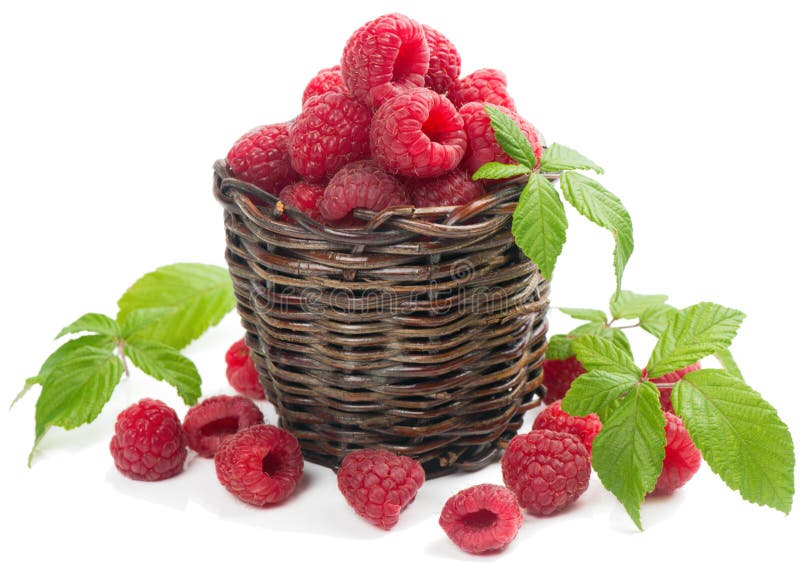 Raspberries In A Basket And A Few Berries Stock Photo - Image of berry ...