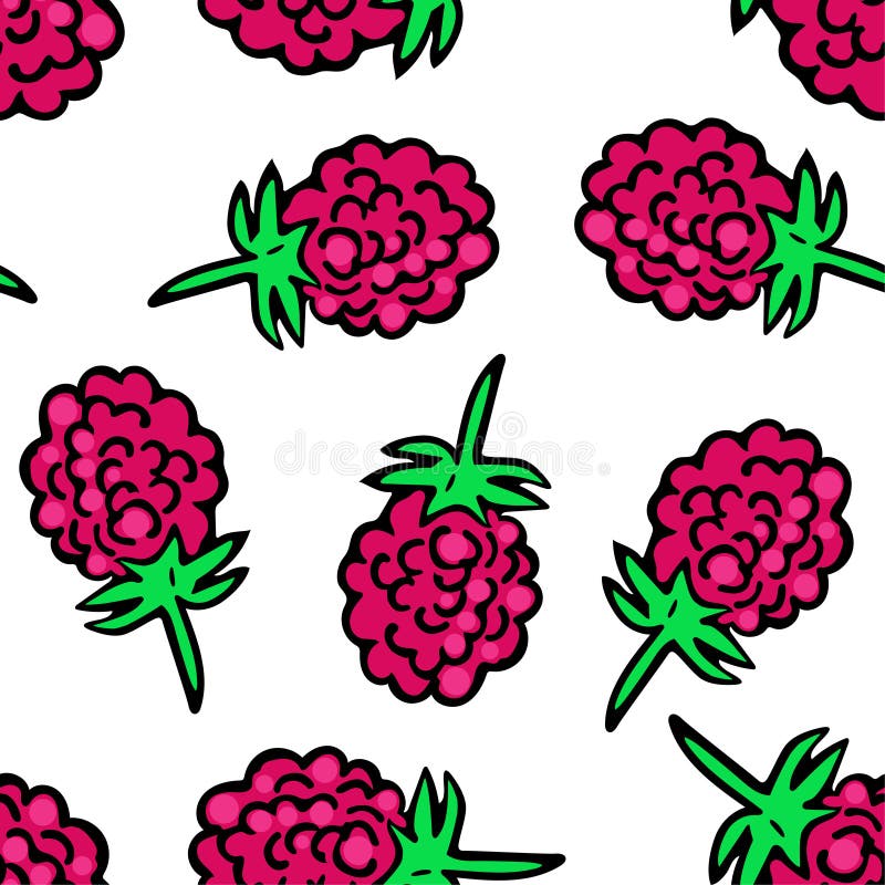 Raspberry Berry Pattern. Bright Crimson Color. Vector Berries ...