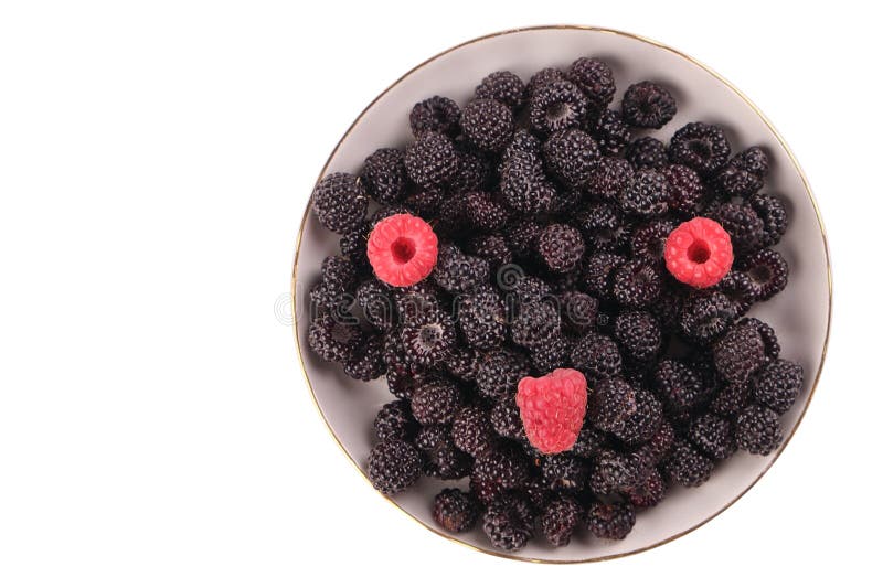 Raspberry, Black Raspberry in a Plate, Isolate on White Stock Image ...