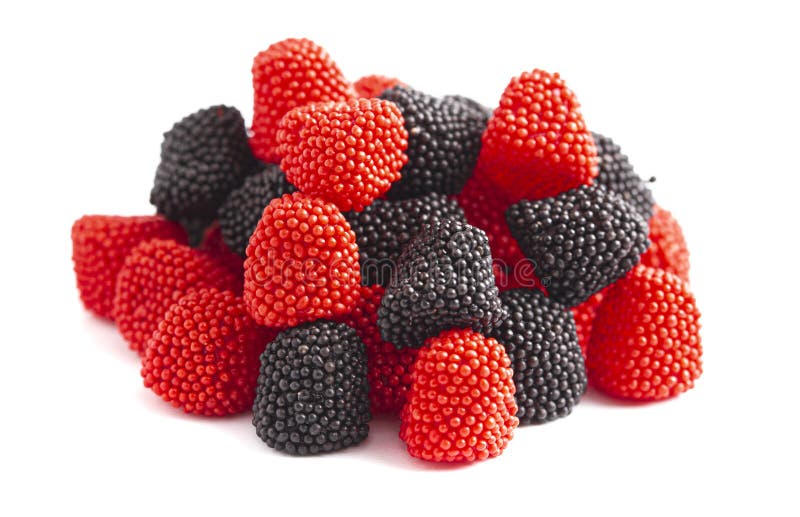 Raspberry and Blackberry Gummy Candies on a White Background Stock ...