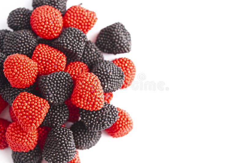 Raspberry and Blackberry Gummy Candies on a White Background Stock ...