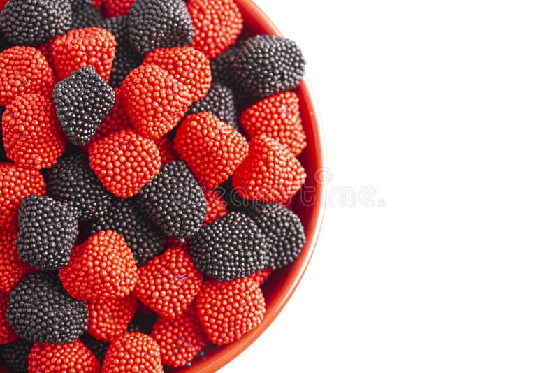 Raspberry and Blackberry Gummy Candies on a White Background Stock ...