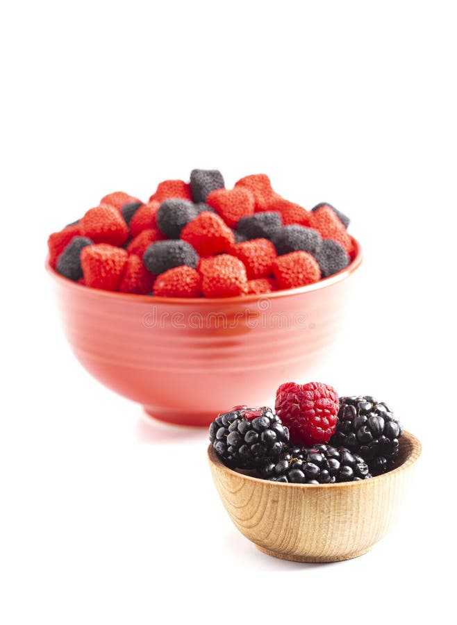 Raspberry and Blackberry Gummy Candies on a White Background Stock ...