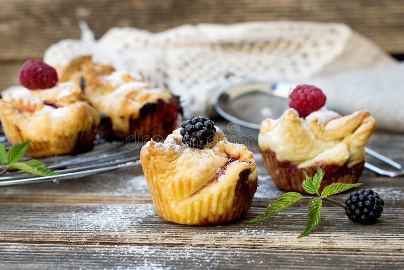 Raspberry and Blackberry Pies with Chocolate Stock Photo - Image of ...