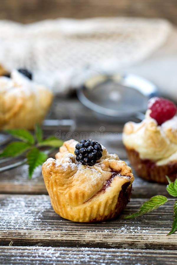Raspberry and Blackberry Pies with Chocolate Stock Photo - Image of ...