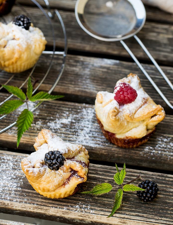 Raspberry and Blackberry Pies with Chocolate Stock Image - Image of ...