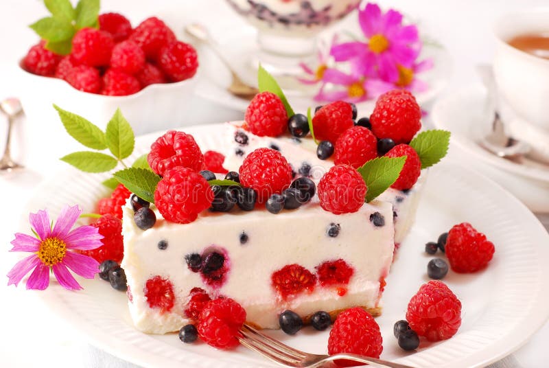 Raspberry and Blueberry Cheesecake Stock Image - Image of fresh ...