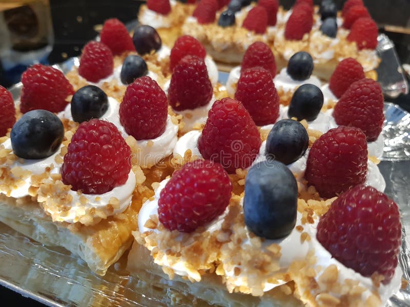 Raspberry and Blueberry Pastry Slice with Chantilly Cream and Nuts ...