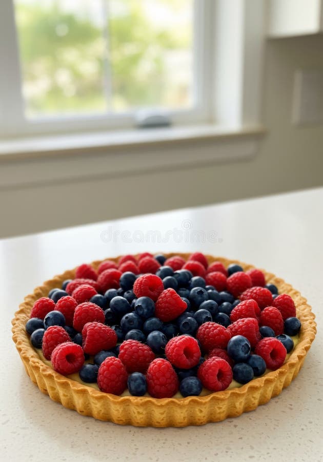 Raspberry and Blueberry Tart on Kitchen Counter Stock Illustration ...