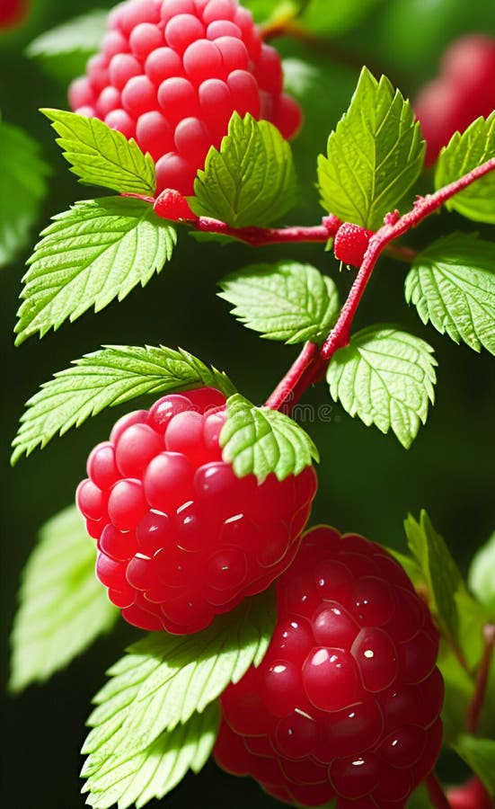 Raspberry on a Branch Raspberry Red Delicious Berry Summer AI Generated ...