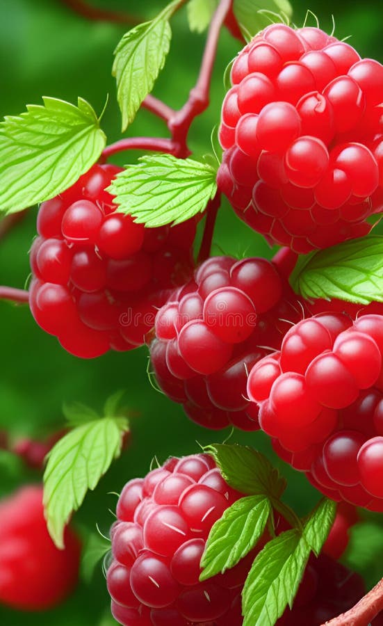 Raspberry on a Branch Raspberry Red Delicious Berry Summer AI Generated ...