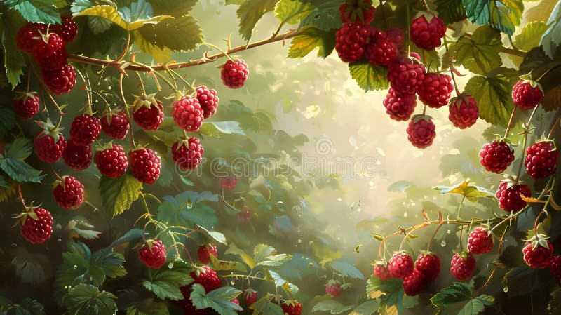 Raspberry Bush, Copy Space. Generative by AI Stock Illustration ...