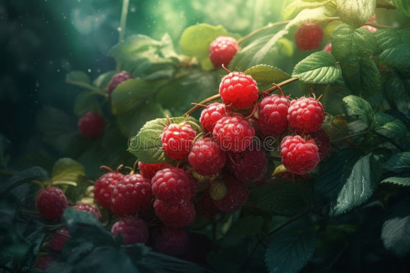 Raspberry Bush. Generate Ai Stock Illustration - Illustration of bush ...